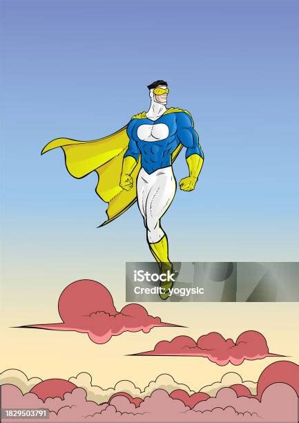 空中に浮かぶ空飛ぶベクトル漫画ポップアートスーパーヒーローのイラスト素材 マンガのベクターアート素材や画像を多数ご用意 マンガ