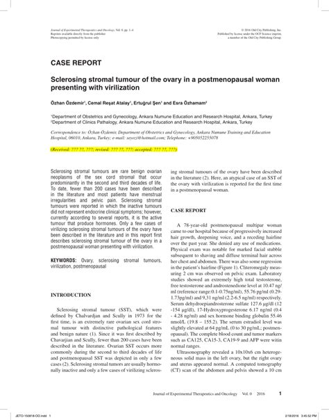 Pdf Sclerosing Stromal Tumour Of The Ovary In A Postmenopausal Woman