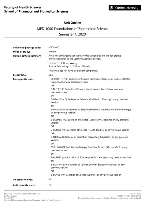 medi1000 foundations of biomedical science semester 1 2020 bentley
