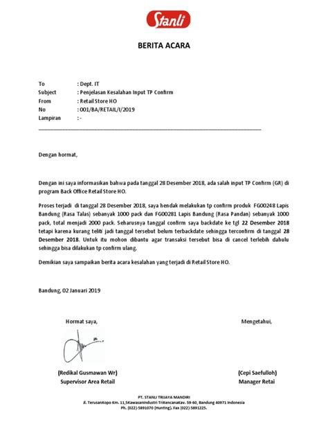 Ba Kesalahan Input Tp Confirm Retail Ho Pdf