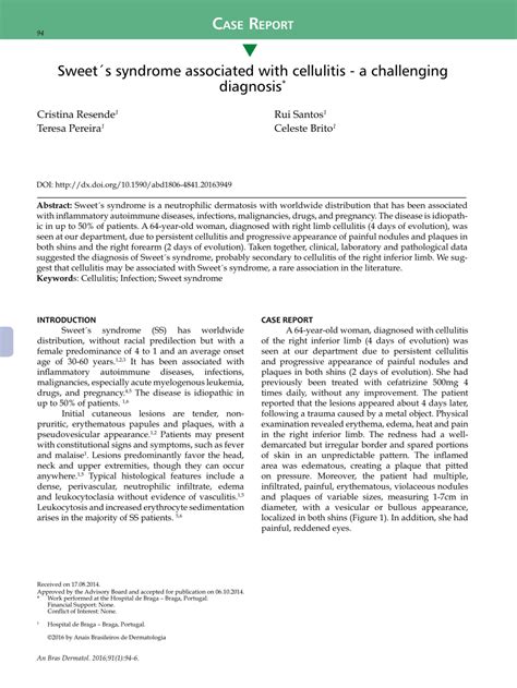 Pdf Sweet´s Syndrome Associated With Cellulitis A Challenging Diagnosis