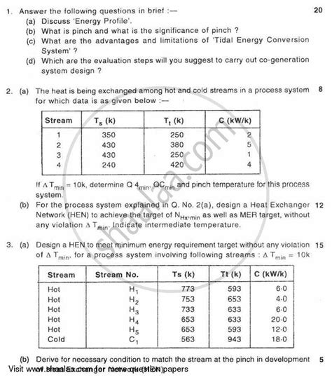 Energy System Design 2010 2011 Be Chemical Engineering Semester 8 Be Fourth Year Old Question