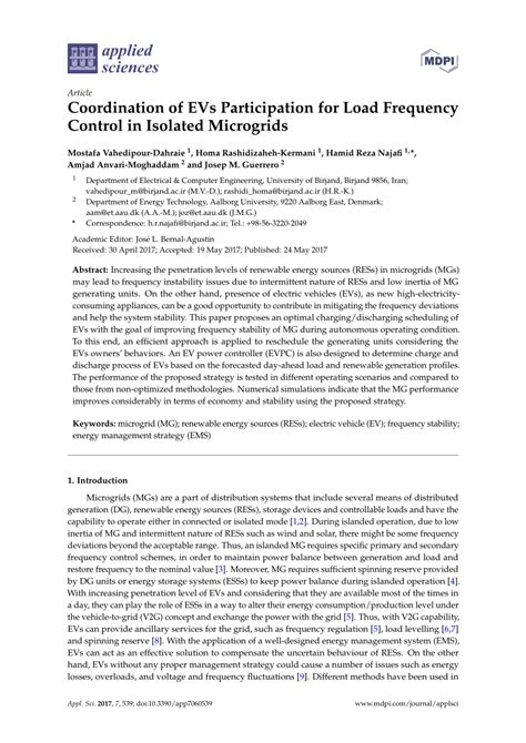 Pdf Coordination Of Evs Participation For Load Frequency Control In