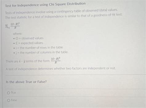 Solved Test For Independence Using Chi Square Distribution Chegg