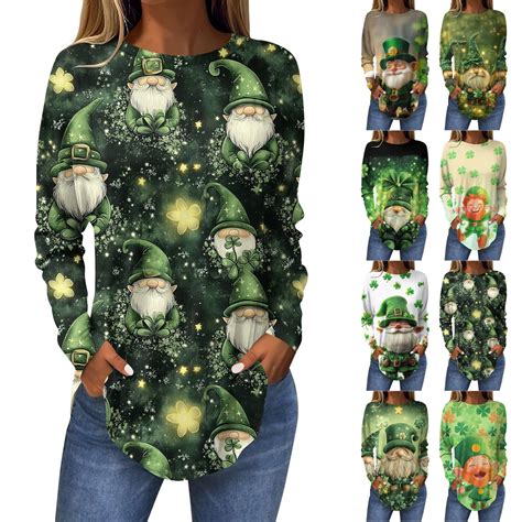 Dbaixid St Patricks Day Shirts Womens Long Sleeve Green Shamrock Clover