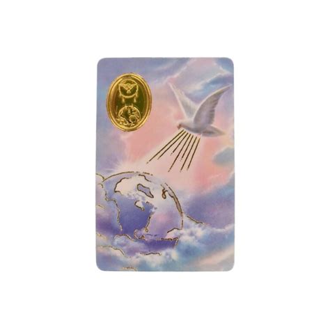 Estampa del Espiritu Santo con medalla dorada y oracion Estampería