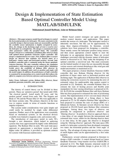 Kf And Lqg Controller Design Examples Pdf Kalman Filter Control