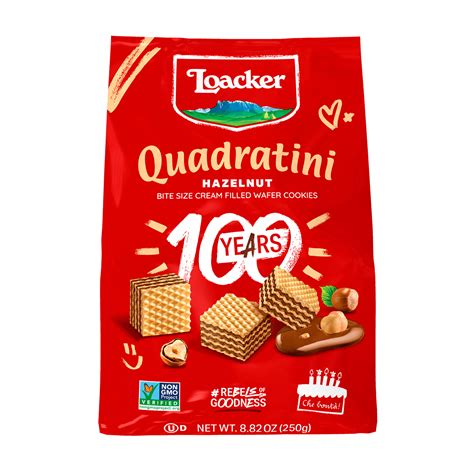 Quadratini Hazelnut Creme Filled Wafer Cookies 882 Oz Bag Loackerusa