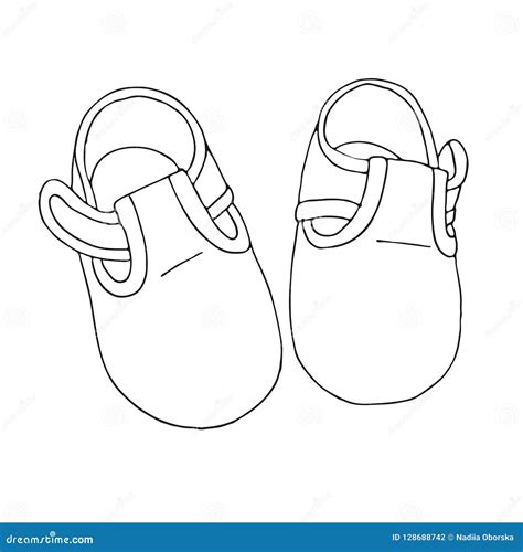 Sketch Of Shoes For The Baby A Pair Of Shoes Isolated On A White