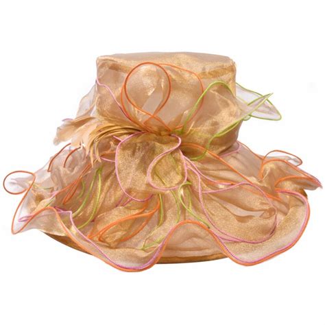 Ladies Fancy Organza Hat With Multi Color Stitching Sun Hat Wedding Hat
