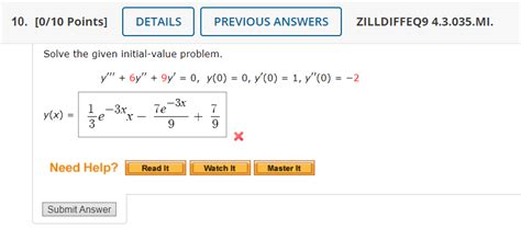 Solved Solve The Given Initial Value Problem Y′′′ 6y′′