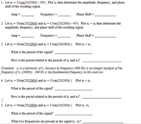 1 let x1 15cos 2π 500 t 30° plot x1 then determine the amplitude frequency and phase