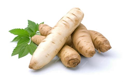 Premium Ai Image A Bunch Of White Cassava With Green Leaves