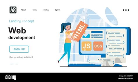 Web Development Concept Woman Creates Layout Of Webpage Customization And Process Optimization