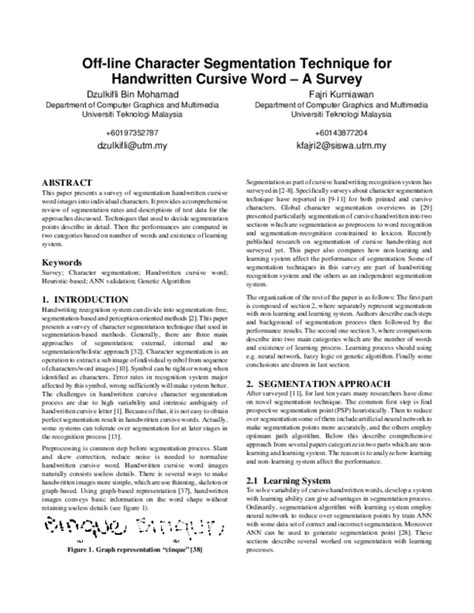 Pdf Off Line Character Segmentation Technique For Handwritten Cursive