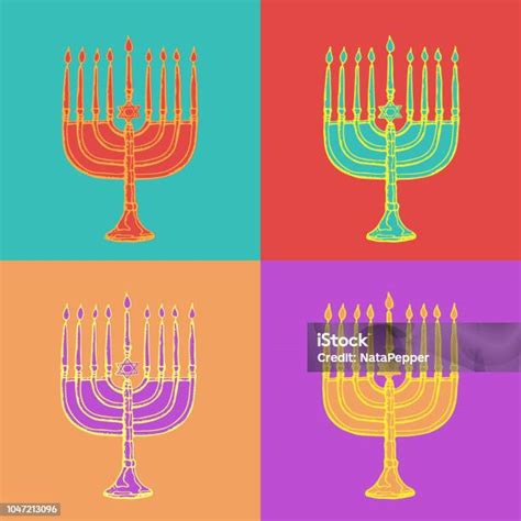 유태인 휴일 Hanukkah 인사말 카드입니다 흰색메노라 초 절연 전통적인 차 누 카 기호 스타 데이비드 빛나는 조명 빛의