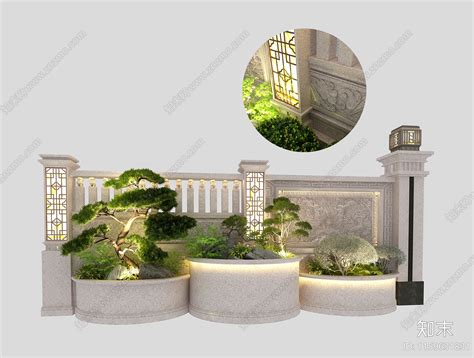 新中式别墅庭院大门围墙3d模型下载【id1159631831】知末3d模型网