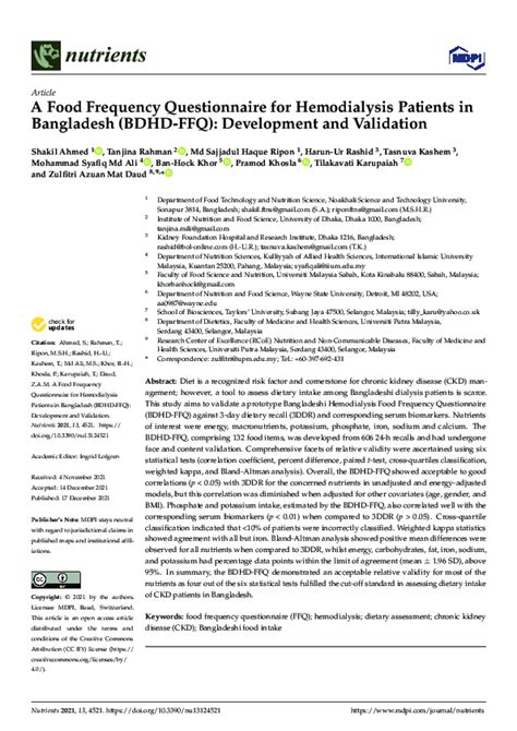 pdf a food frequency questionnaire for hemodialysis patients in