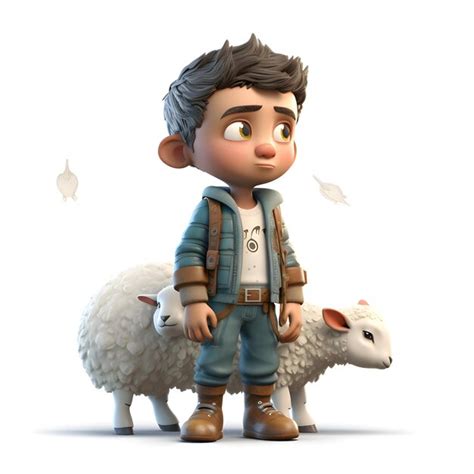 3d Render De Un Niño Con Una Oveja Sobre Un Fondo Blanco Foto Premium