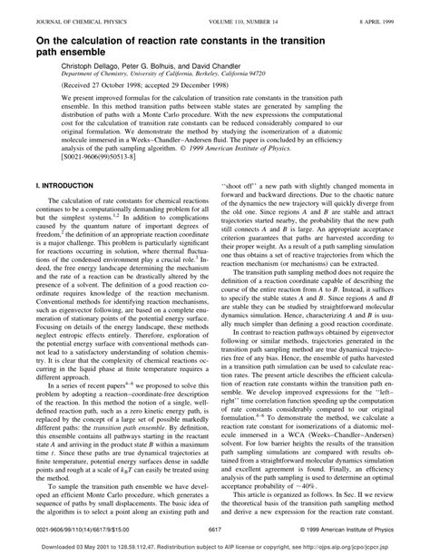 Pdf On The Calculation Of Reaction Rate Constants In The Transition