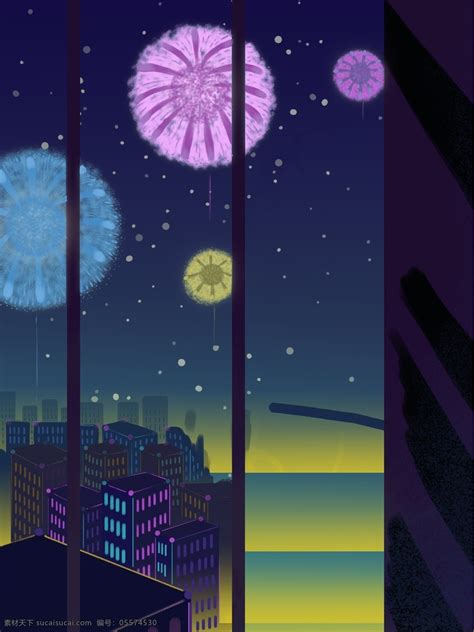 新年快乐窗外烟花背景设计素材图片下载 素材编号05574530 素材天下图库