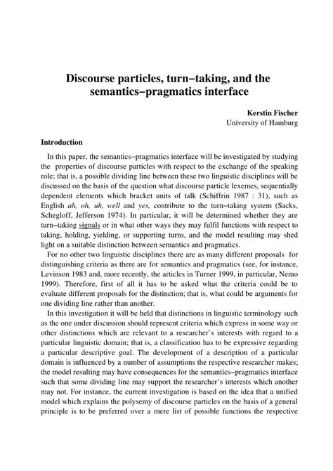 Pdf Discourse Particles Turn Taking And The Semantics Pragmatics