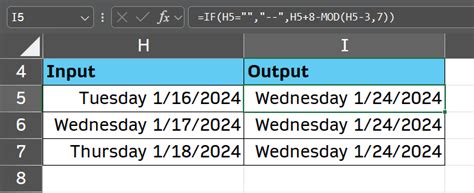 Excel Formula Next Wednesday Unless Input Is Tuesday Stack Overflow