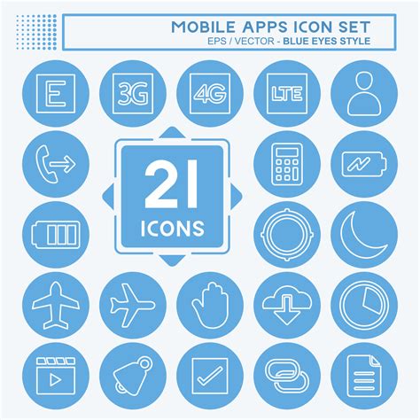 Mobile Apps Icon Set Suitable For Web Interface Symbol Blue Eyes Style Simple Design Editable