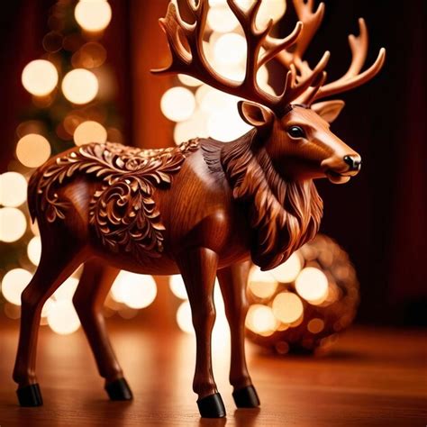 Premium Photo Traditional Wooden Carved Reindeer Festive Christmas Ornament With Intricate