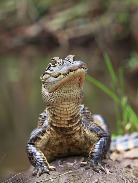 Young Alligator Basking In Natural Habitat Premium Ai Generated Image