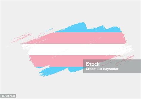 ธงข้ามเพศทาสีด้วยแปรงบนพื้นหลังสีขาว แนวคิดสิทธิ Lgbt โปสเตอร์ขบวน