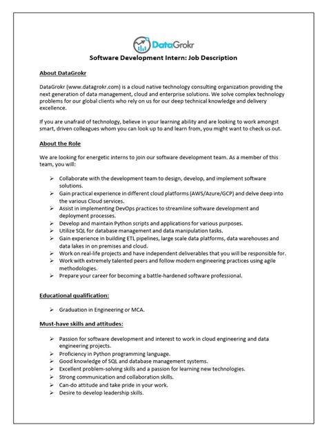 Software Development Intern Jd 1 Pdf Cloud Computing Software