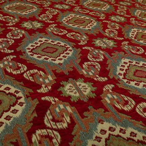 Mazahua Tribal Theme Damask Intricate Pattern Red Coloured Chenille Fa