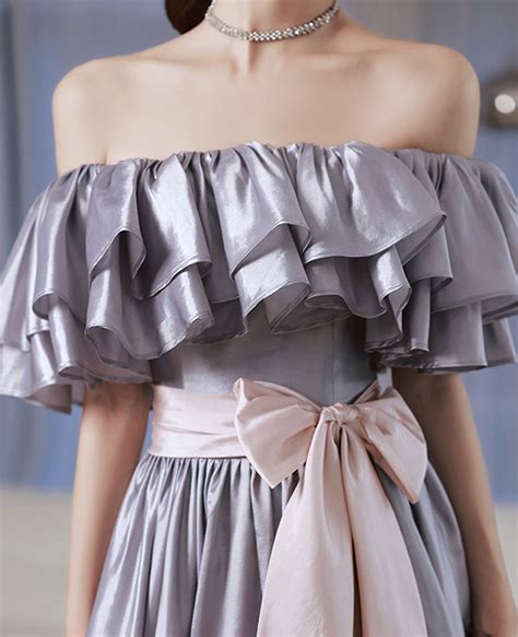Lovely Satin Floor Length Prom Dress Off Shoulder Evening Dress With