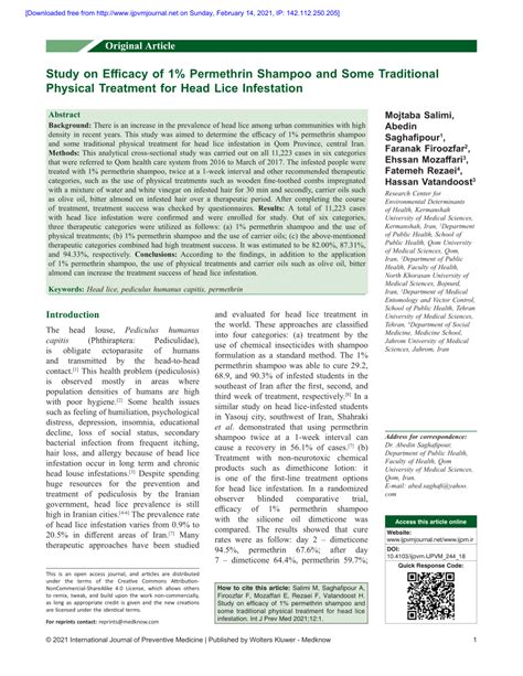 Pdf Study On Efficacy Of 1 Permethrin Shampoo And Some Traditional