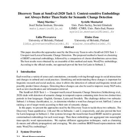 Discovery Team At Semeval 2020 Task 1 Context Sensitive Embeddings Not