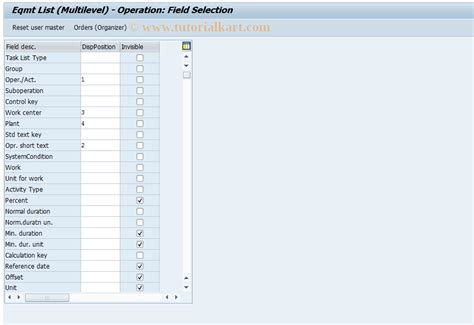 OIUX SAP Tcode Eqmt List Multilevel Operation Transaction Code