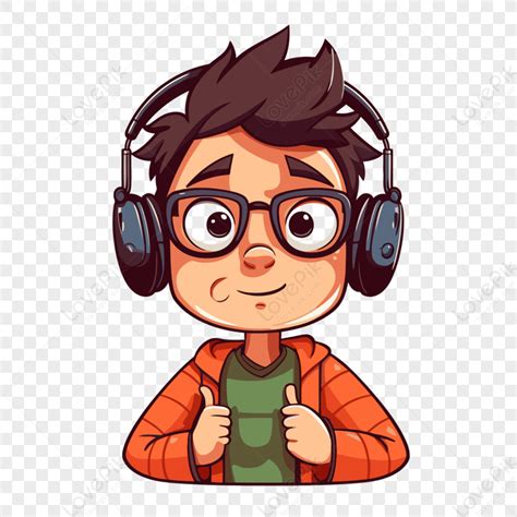 헤드폰을 끼고 만화 소년 벡터클립 아트경청자 Png 일러스트 무료 다운로드 Lovepik