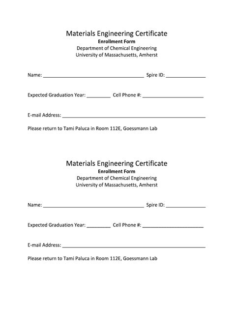 Fillable Online F2018 Materials Engineering Certificate Enrollment