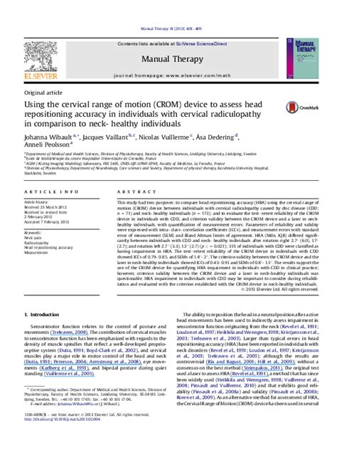Pdf Using The Cervical Range Of Motion Crom Device To Assess Head Repositioning Accuracy In