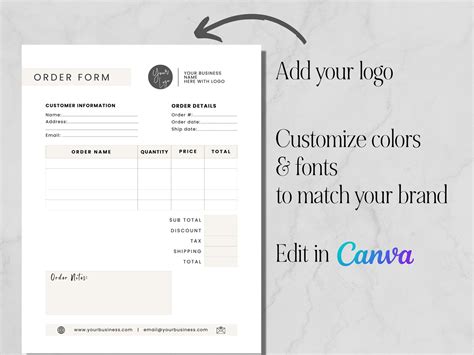 Order Form Template Editable Order Form Printabable Order Form Cream MGB03 Etsy