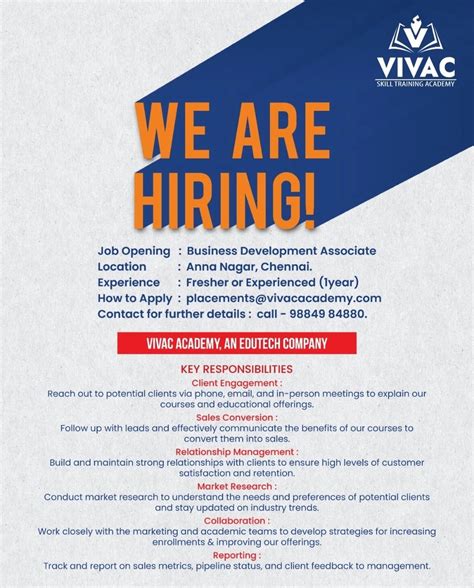 Vivac On Linkedin Job Title Business Development Executive Bde Location Anna Nagar…