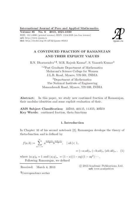 Pdf Ramanujans Continued Fractions Identities And Values