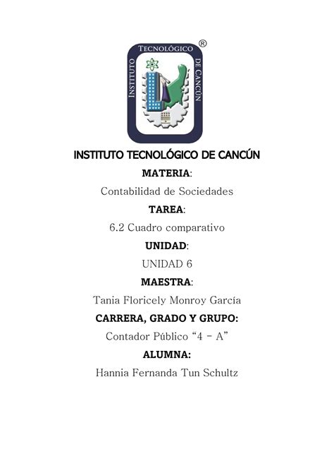 6 2 Cuadro Comparativo INSTITUTO TECNOLGICO DE CANCN MATERIA