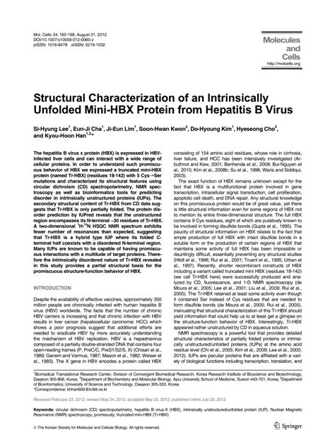 Pdf Structural Characterization Of An Intrinsically Unfolded Mini Hbx