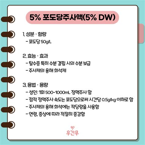 💧수액의 종류 5가지 성분 효능 용법·용량 5 10 50 우간무 우리는 간호조무사다 Facebook