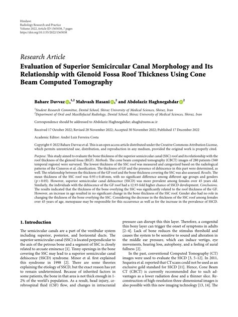 Pdf Evaluation Of Superior Semicircular Canal Morphology And Its