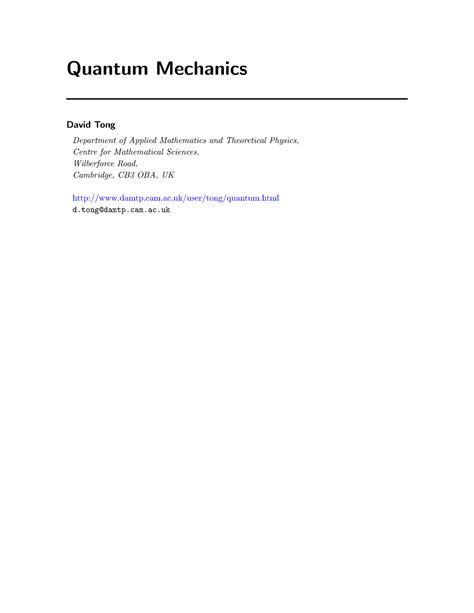 Qm QM Lecture Notes Quantum Mechanics David Tong Department Of