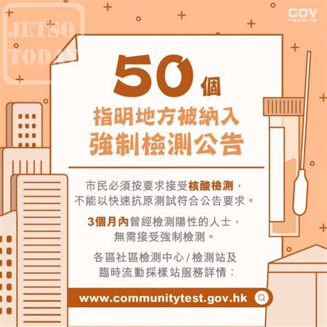 強檢消息 10月18日 48 個指明地方被納入強制檢測公告 Jetso Today