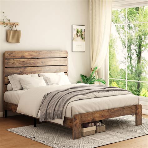 Paproos Frame Adult King Size Farmhouse Wood Standard Bed Dark Brown